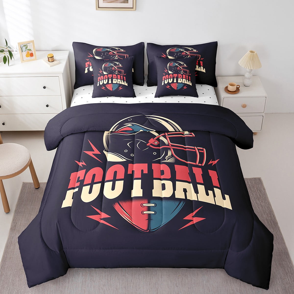 7 Piece American Football Bed in a Bag Full Size Sports Comforter Set ...