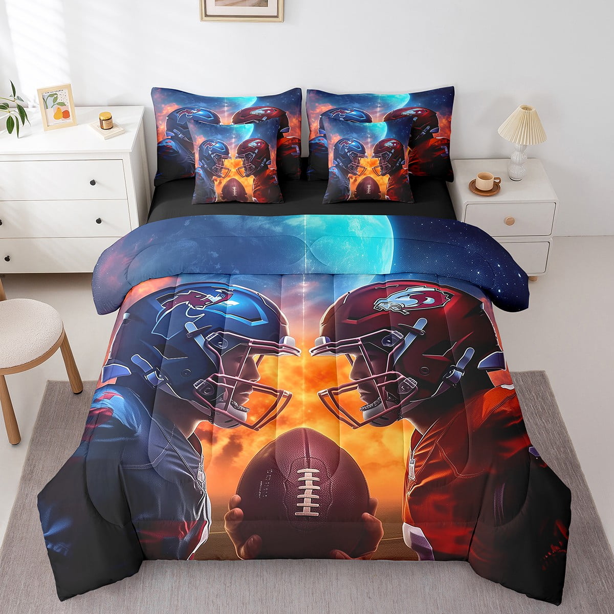 7 Piece American Football Bed in a Bag Sports Comforter Set with Sheets ...