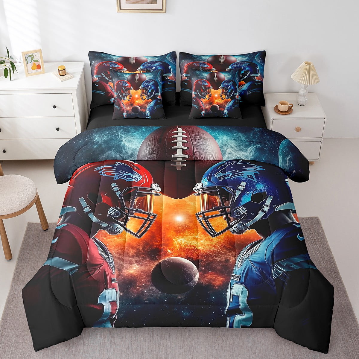7 Piece American Football Comforter Set with Sheets King Size Sports ...