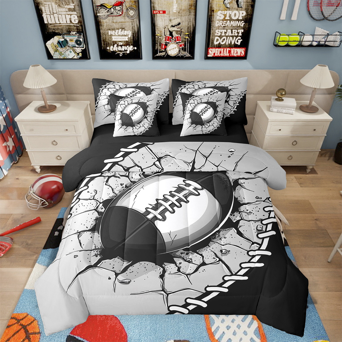 7 Piece American Football Full Bed in a Bag for Girls Sports Bedding ...