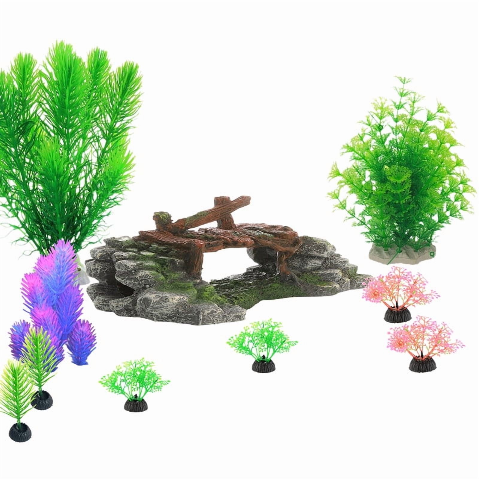 7-Piece Aquarium Decor Set: Artificial Plants, Trees, and Resin Bridge ...