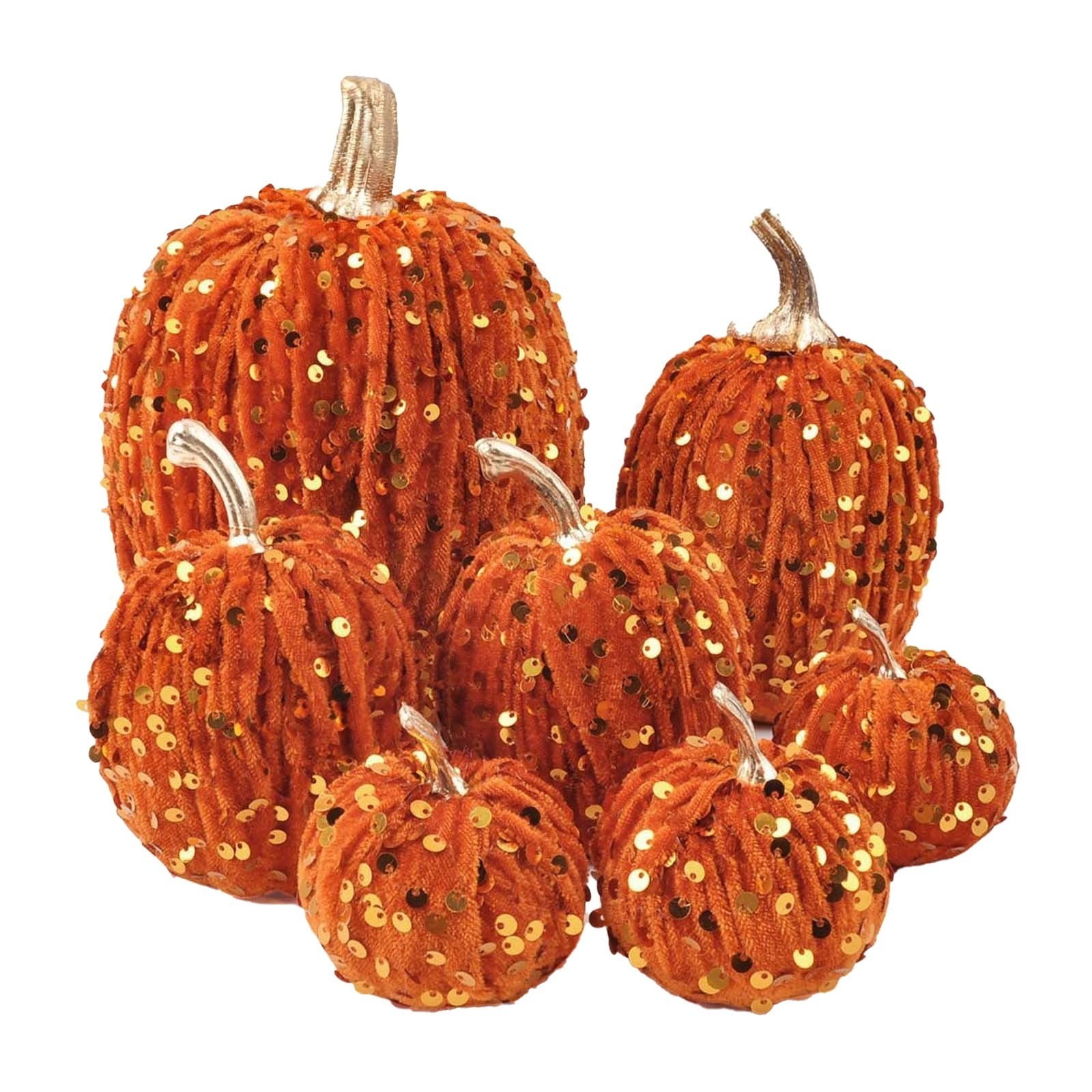 7-Piece Artificial Cotton and Foam Fall Pumpkin Decorations,Farmhouse Pumpkin Set,Autumn ...