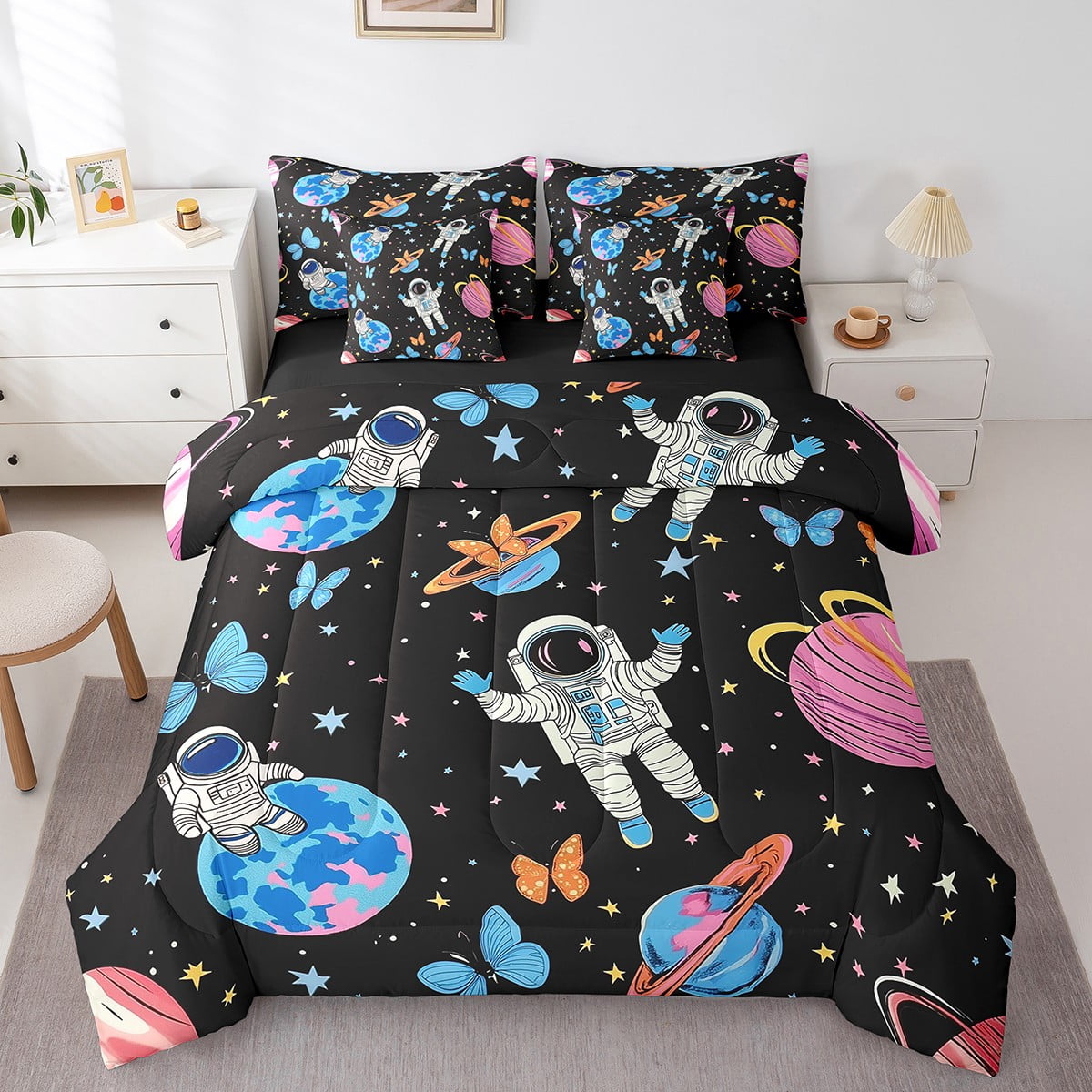 7 Piece Astronaut Bedding Sets Full Size Universe Themed Bed in a Bag ...