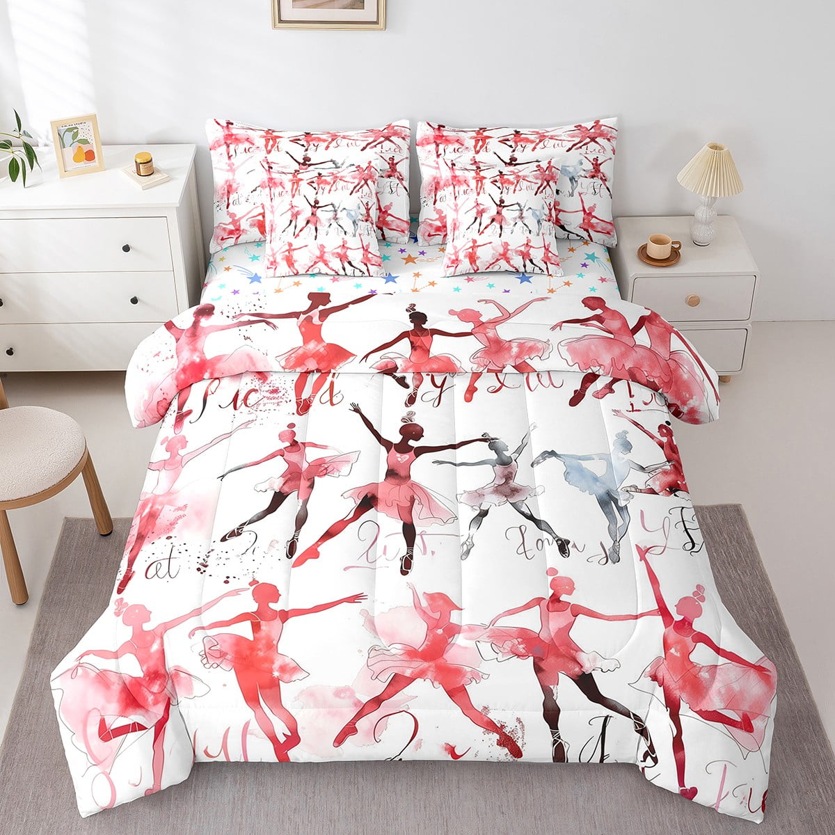 7 Piece Ballet Bed in a Bag Queen Size Princess Room Decor Bedding Sets ...