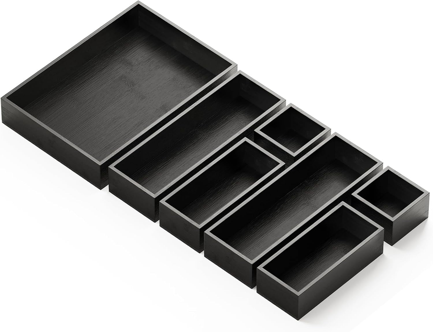 7-Piece Bamboo Drawer Organizer Storage Boxes Set, Wood Tray Junk ...