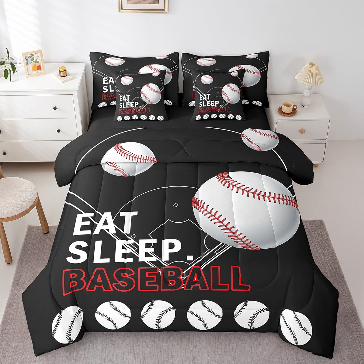 7 Piece Baseball Bed in a Bag Full Size Sports Bedding Sets Baseball ...