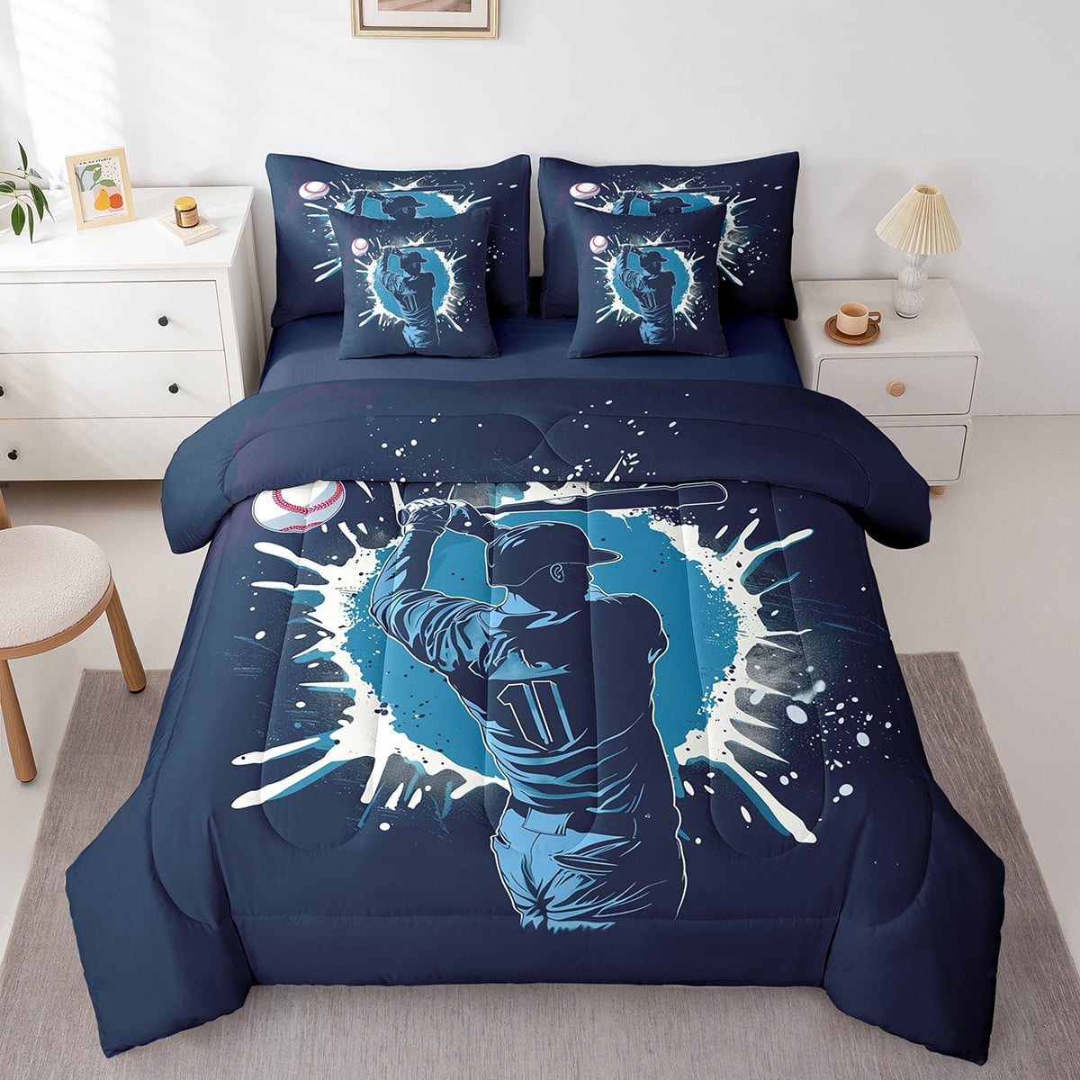 7 Piece Baseball Bed in a Bag Twin Size Sports Bedding Sets Teen 3D ...