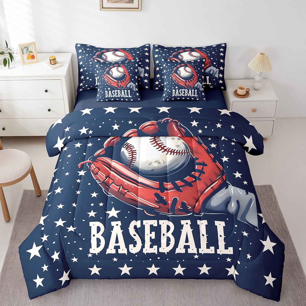 7 Piece Baseball Bedding Sets King Sports Bed in a Bag Sports Game ...