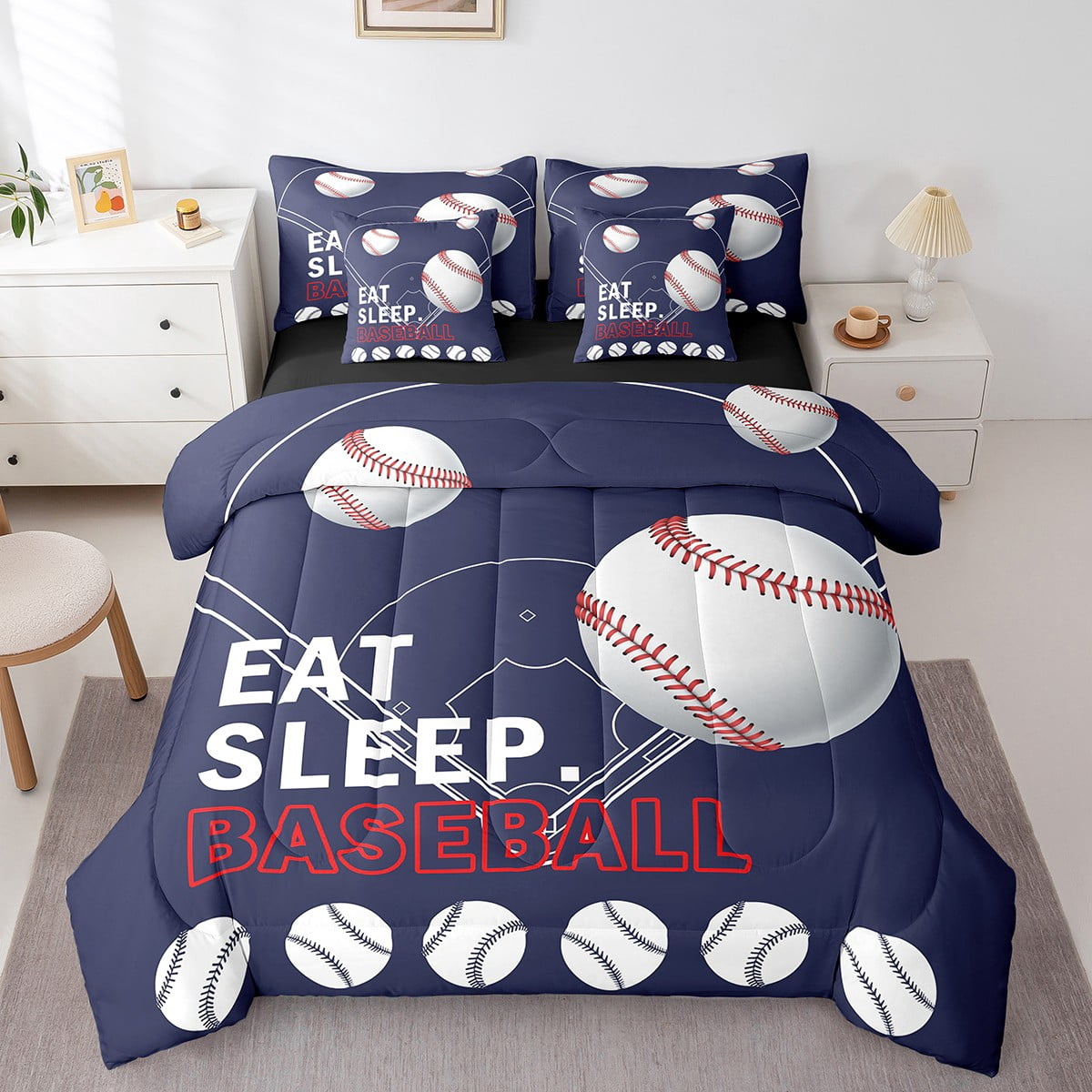 7 Piece Baseball Bed in a Bag Sports Bedding Sets Baseball Game Themed ...
