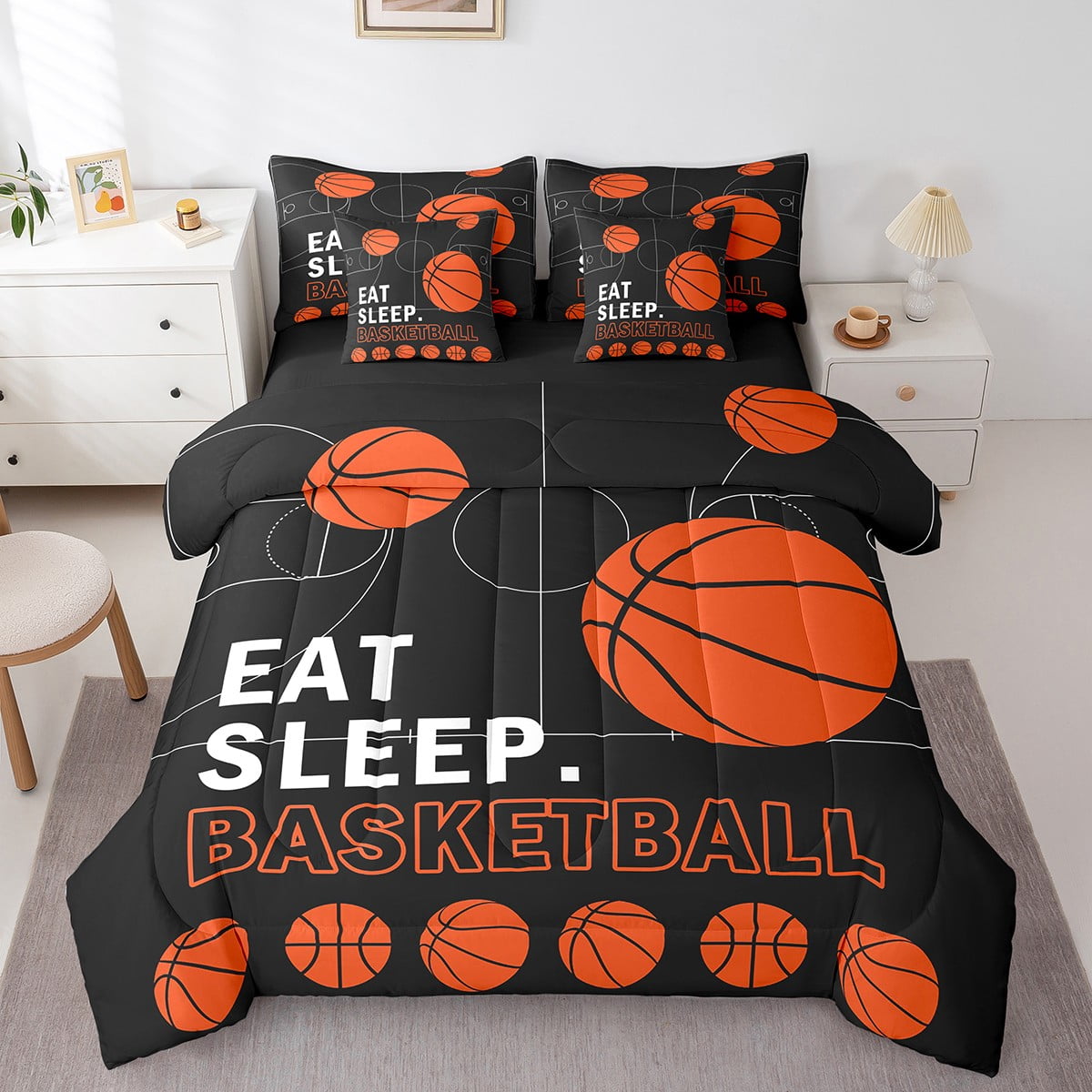 7 Piece Basketball Bed in a Bag Full Size Sports Bedding Sets ...
