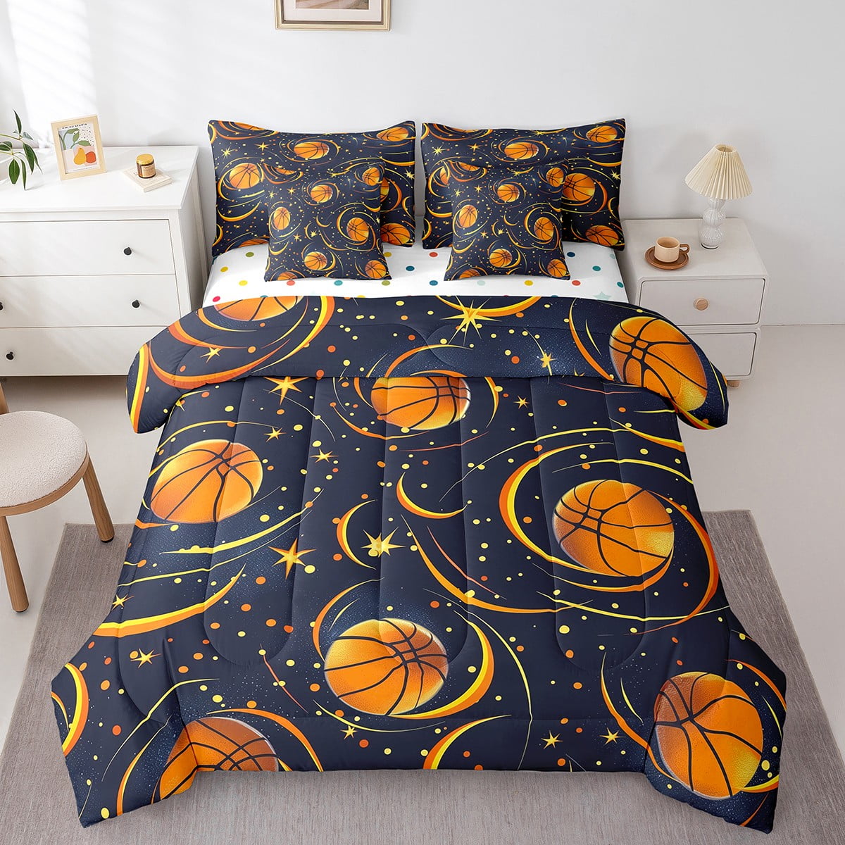 7 Piece Basketball Bed in a Bag Twin Sports Comforter Set with Sheets ...