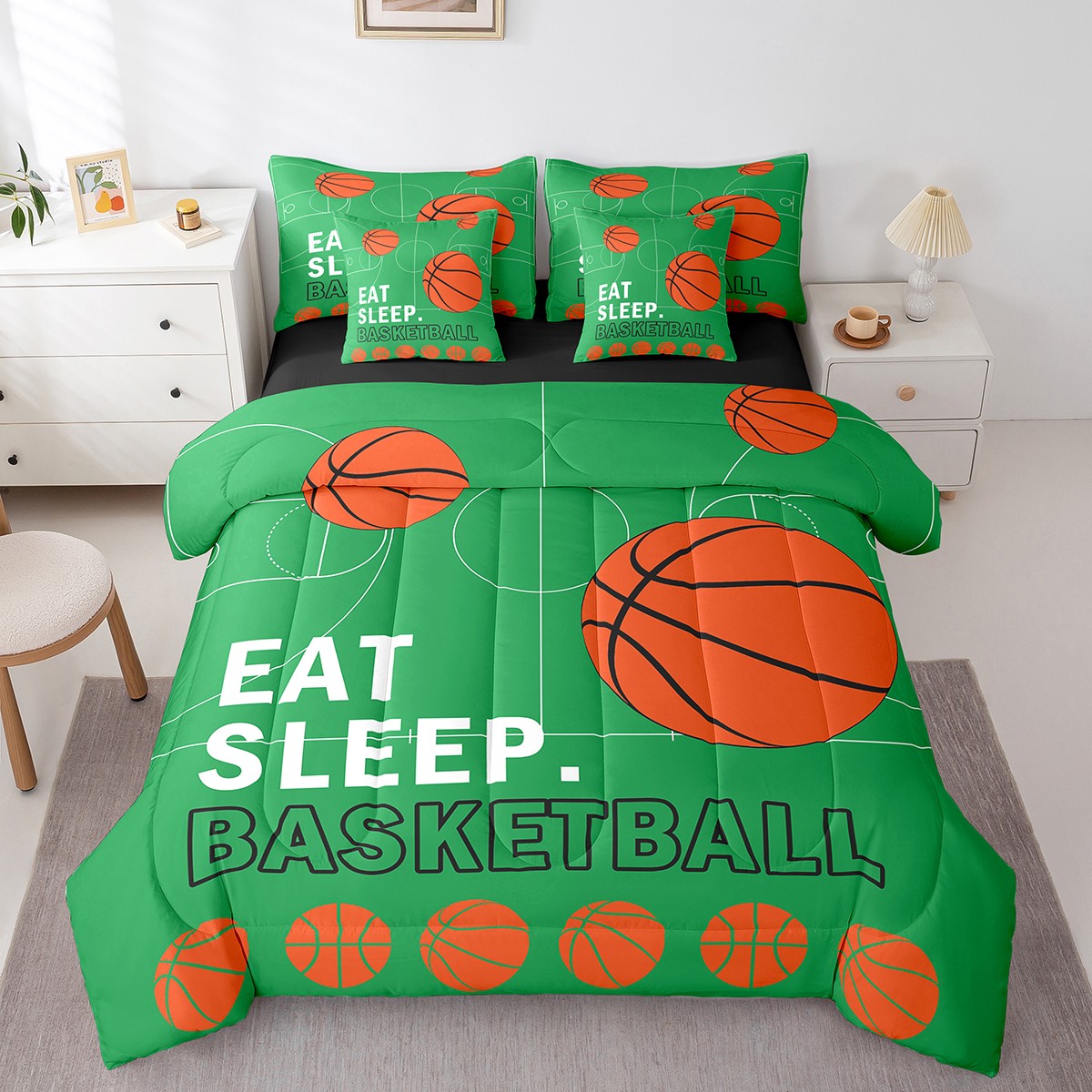 7 Piece Basketball Bedding Sets Full Size Sports Comforter Ser for Boys Basketball Comforter Set ...