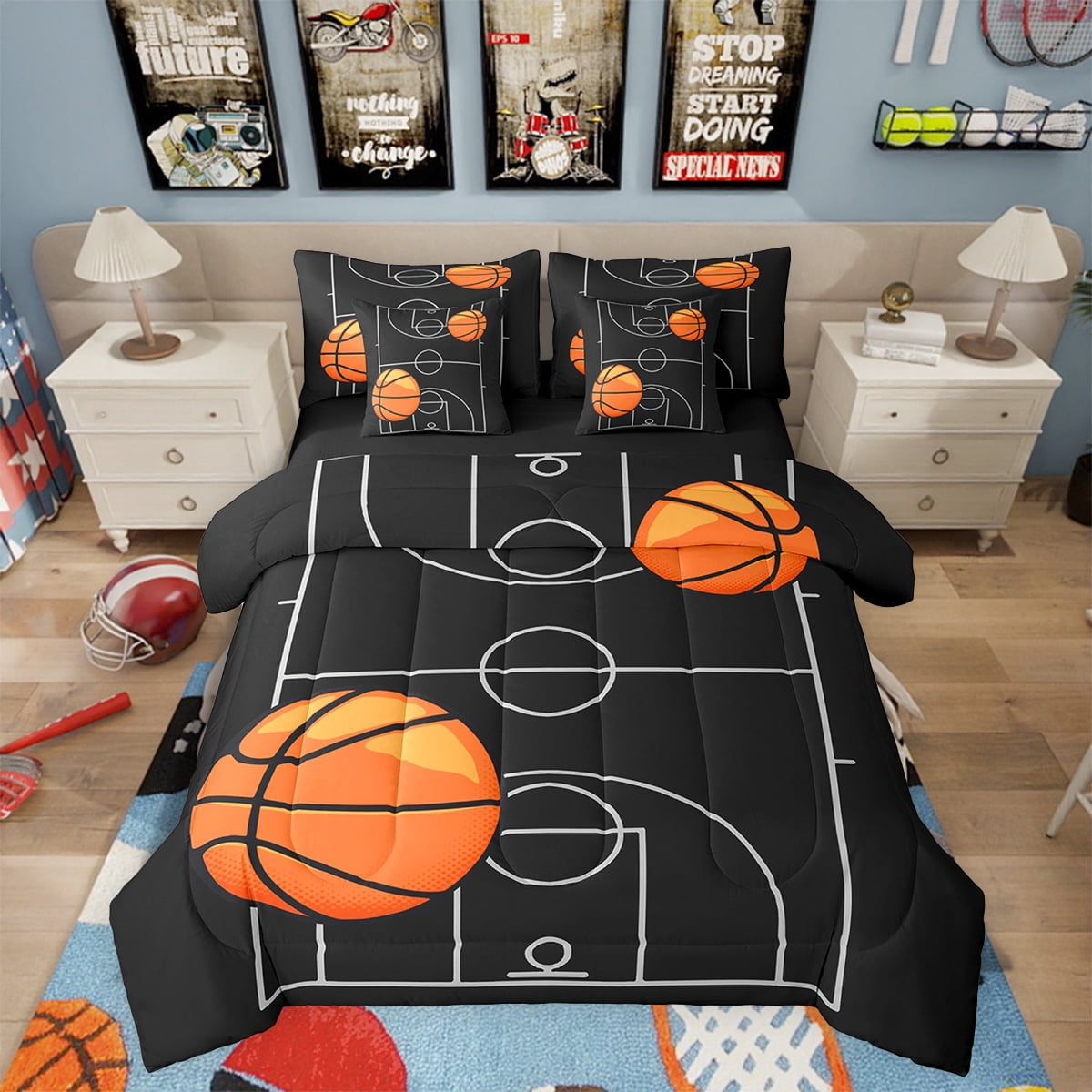 7 Piece Basketball Bedding Sets Twin Size Sports Bed in a Bag ...