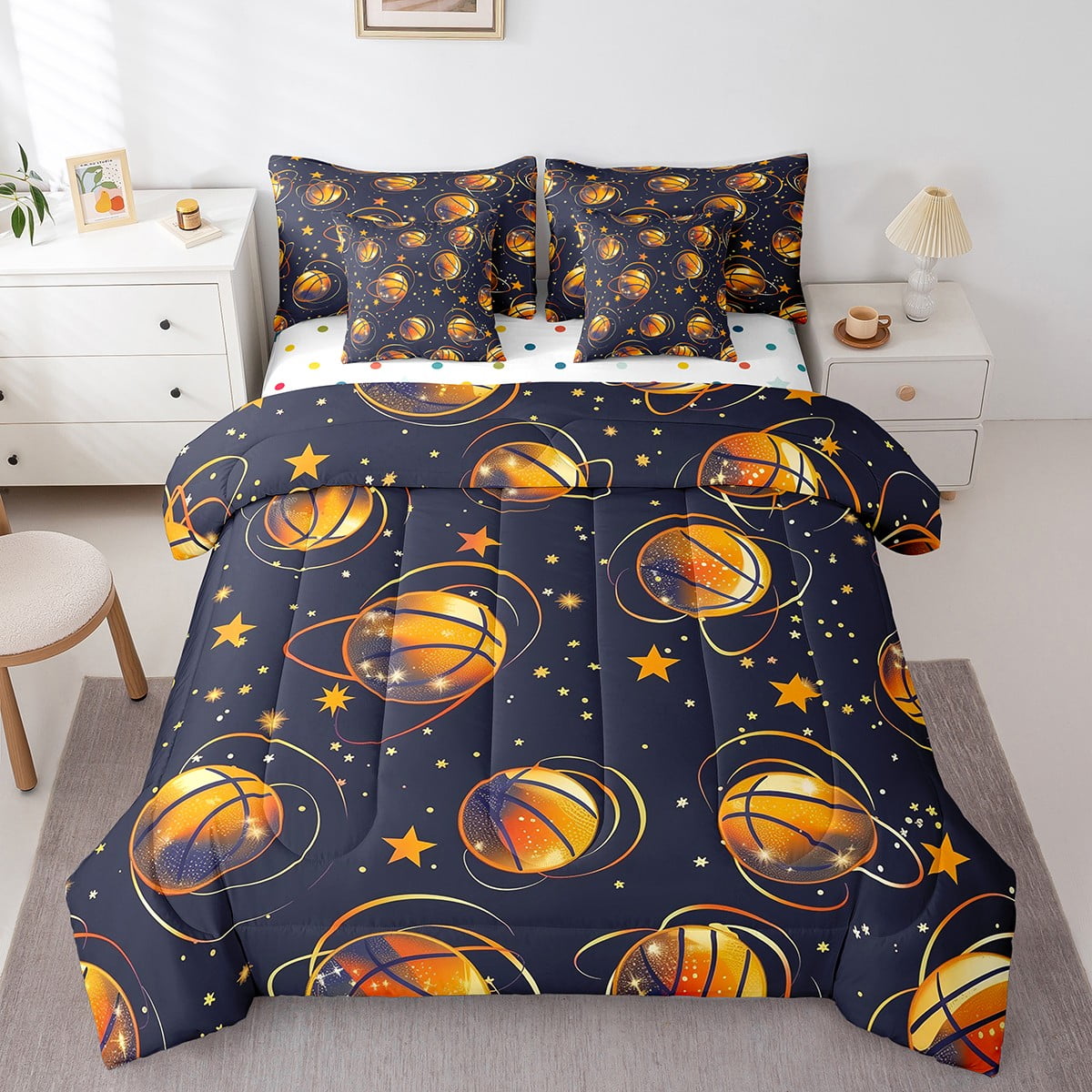 7 Piece Basketball Comforter Set with Sheets Sports Bed in a Bag ...