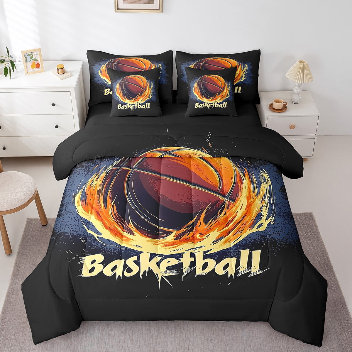 7 Piece Basketball Comforter Set with Sheets Twin Size Sports Bed in a ...