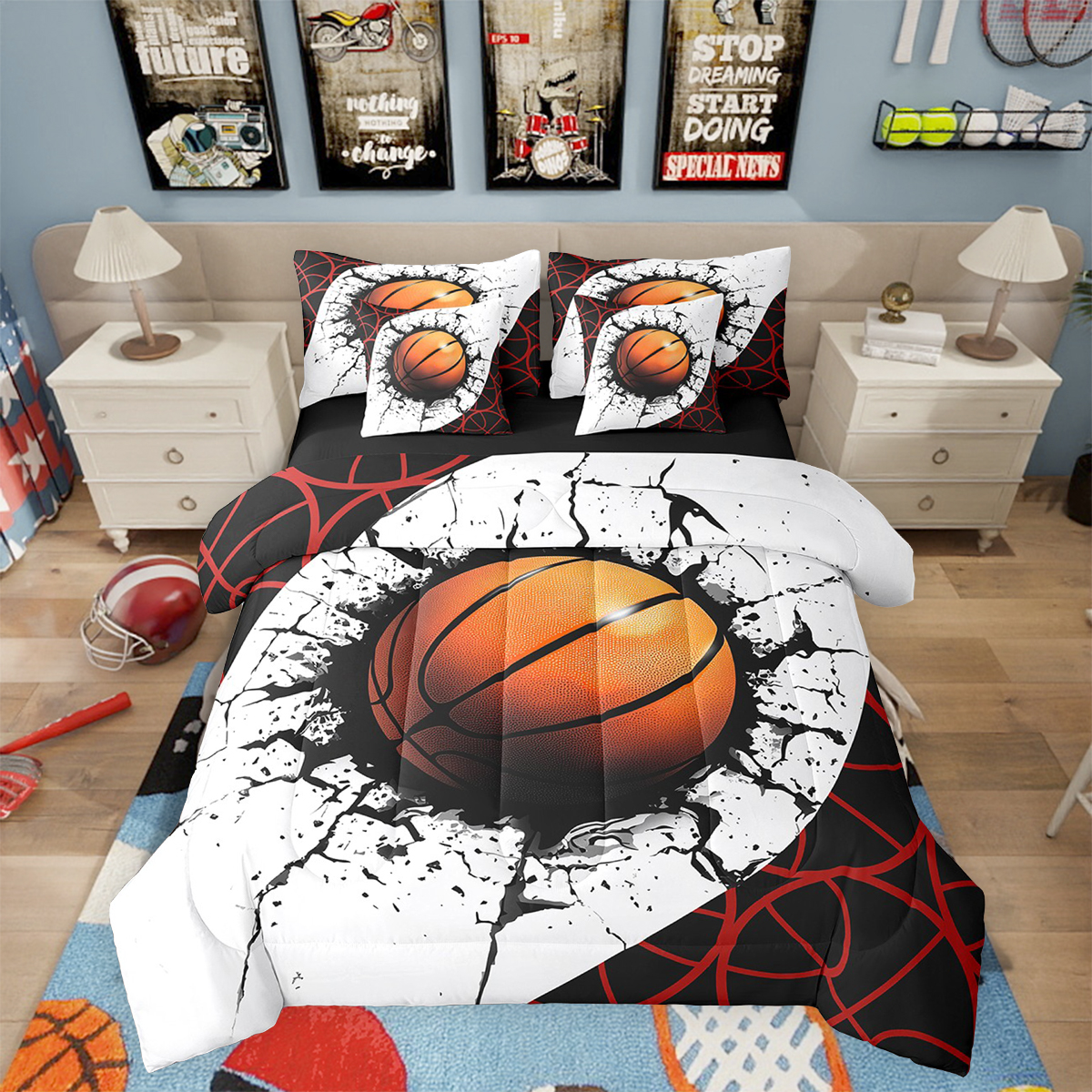 7 Piece Basketball Full Bed in a Bag Sports Bedding Sets Teen ...