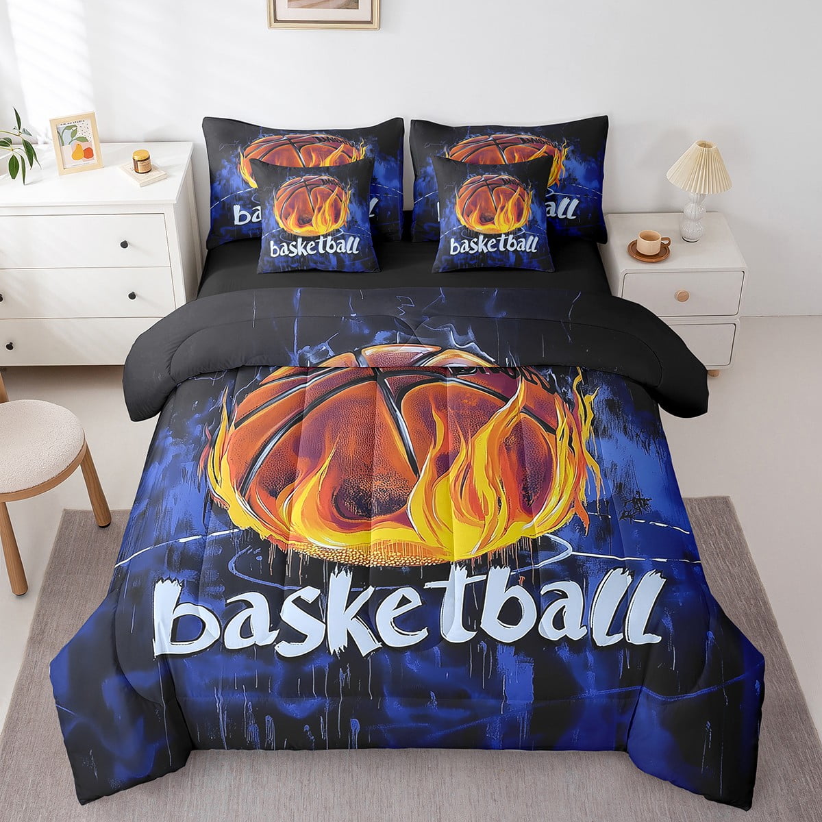7 Piece Basketball Full Bed in a Bag Sports Comforter Set with Sheets for Boys Teen Basketball ...