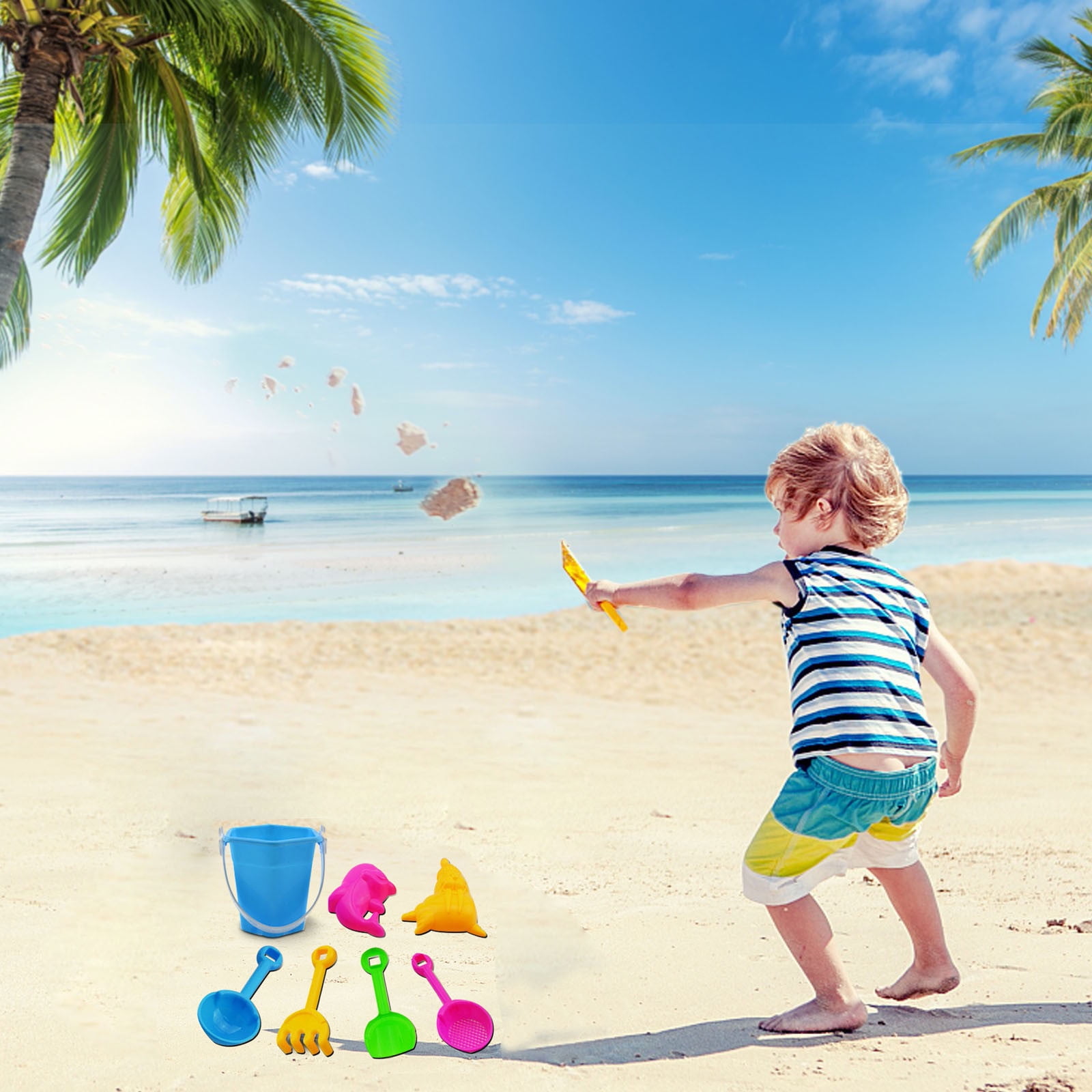 7-Piece Beach Toy Set for Kids - Castle Sand Play Kit with Bucket and ...