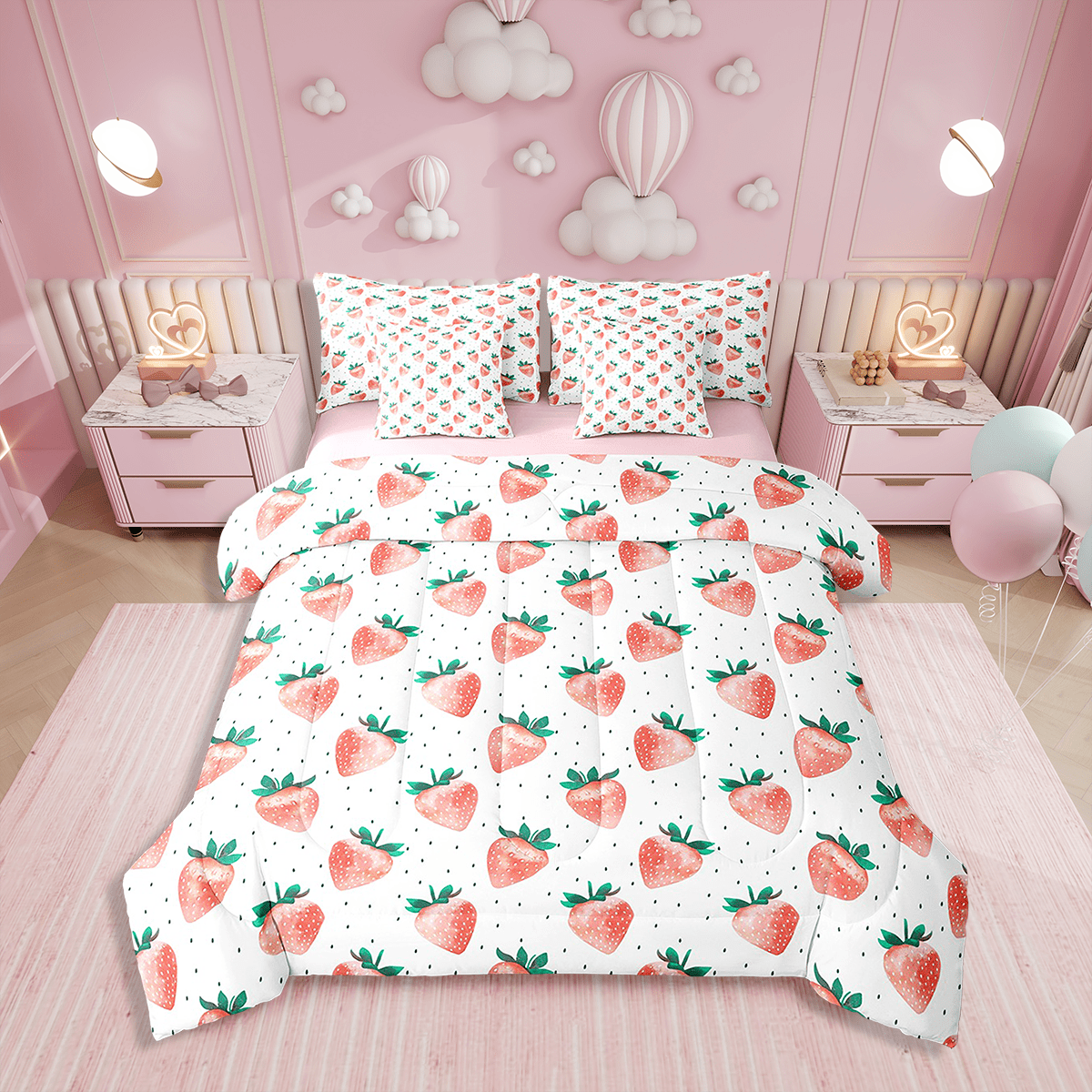 7 Piece Bed in a Bag Full Size Comforter Set Strawberry Bedding Set ...