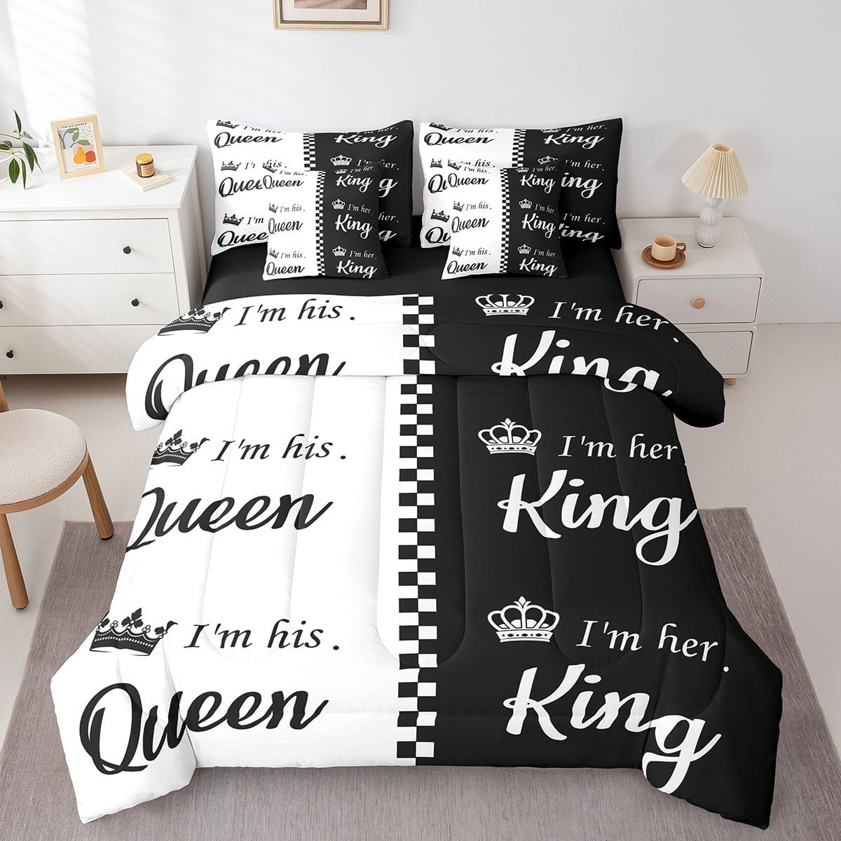 His And Hers 7 Piece Bed In A Bag King King And Queen Crown Comforter ...