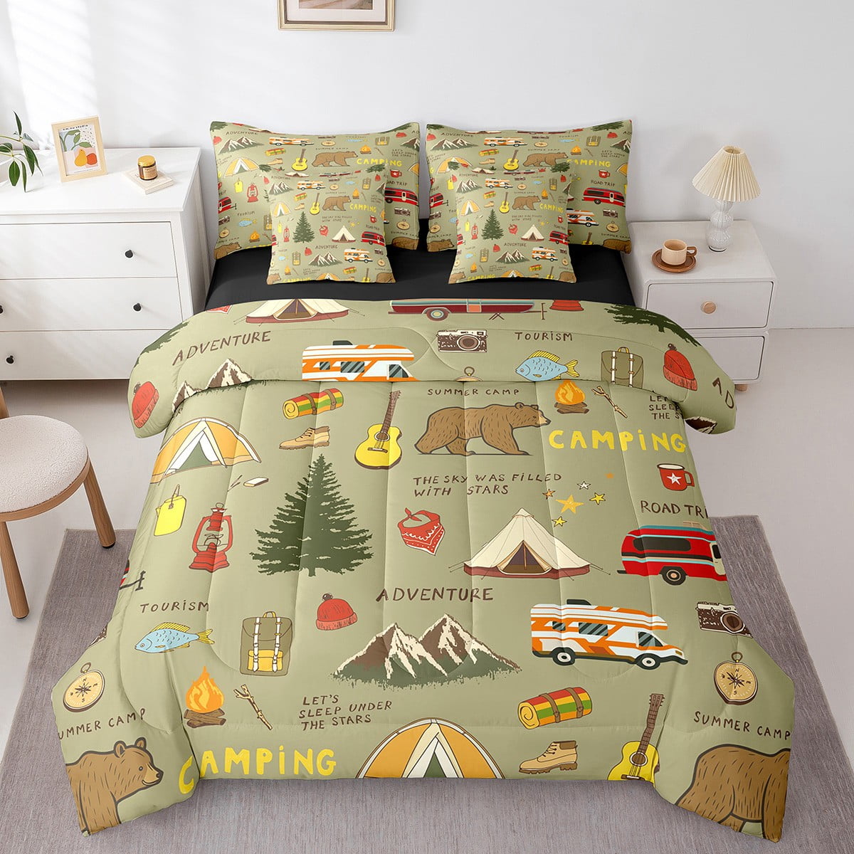 7 Piece Bed in a Bag King Size Comforter Set Camping Bedding Set,Rustic ...