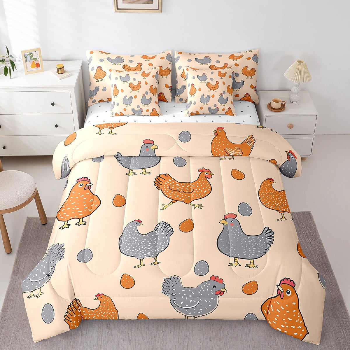 7 Piece Bed in a Bag Full Size Comforter Set Chicken Bedding Set ...