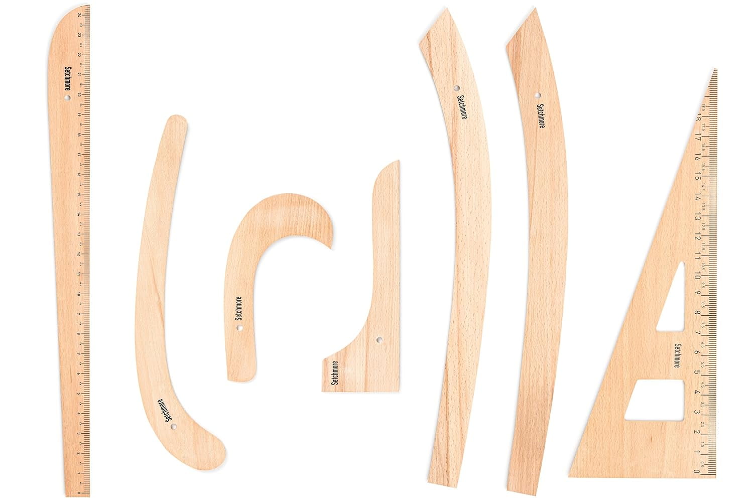 7 Piece Beech Wood Sewing Ruler Set, Vintage Vary Form Wooden Curve ...