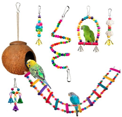 7-Piece Bird Swing Chewing Toy Set for Cage, Budgie Cage Toys, Bird ...