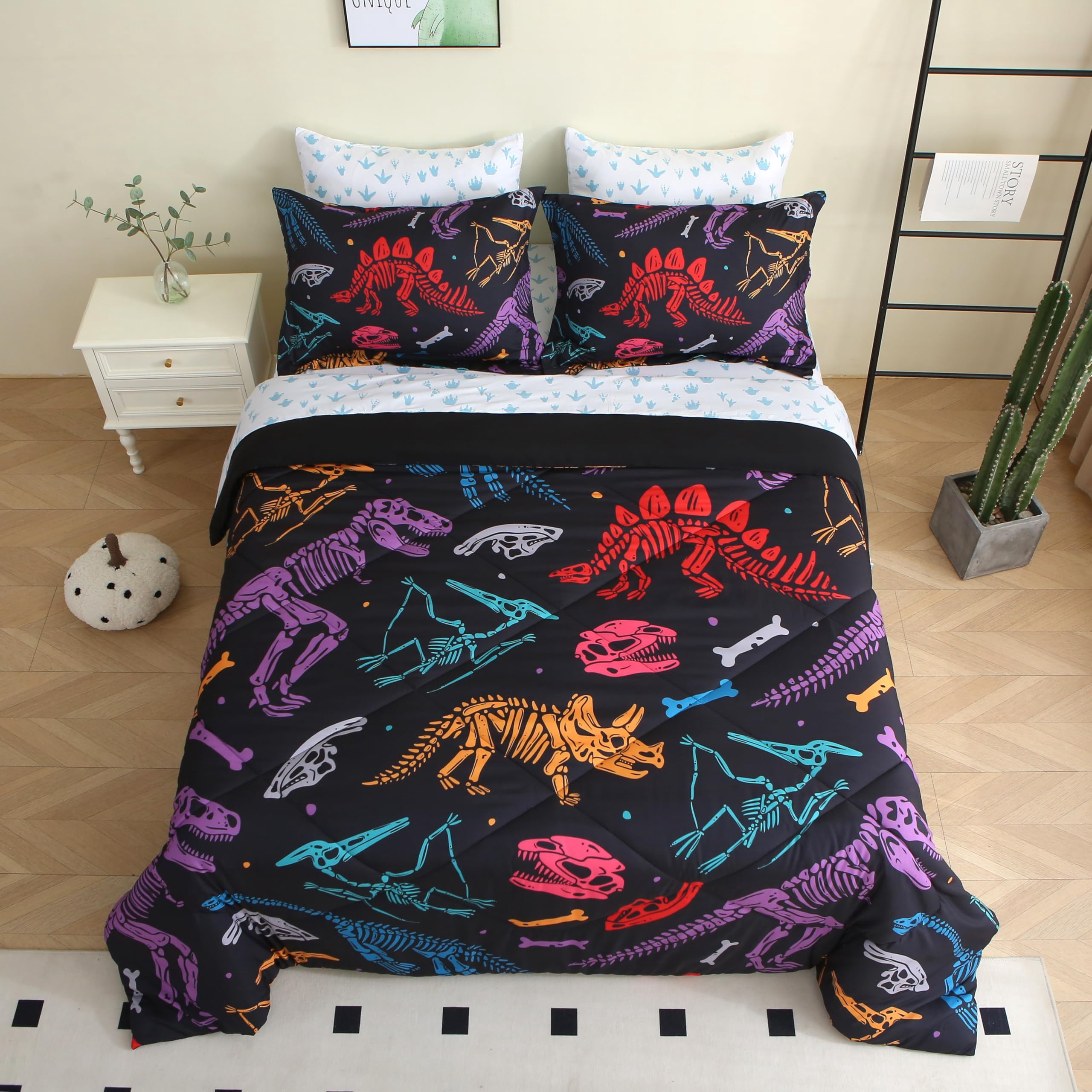 7 Piece Black Dinosaur Full Size Comforter Bedding Set - Walmart.com