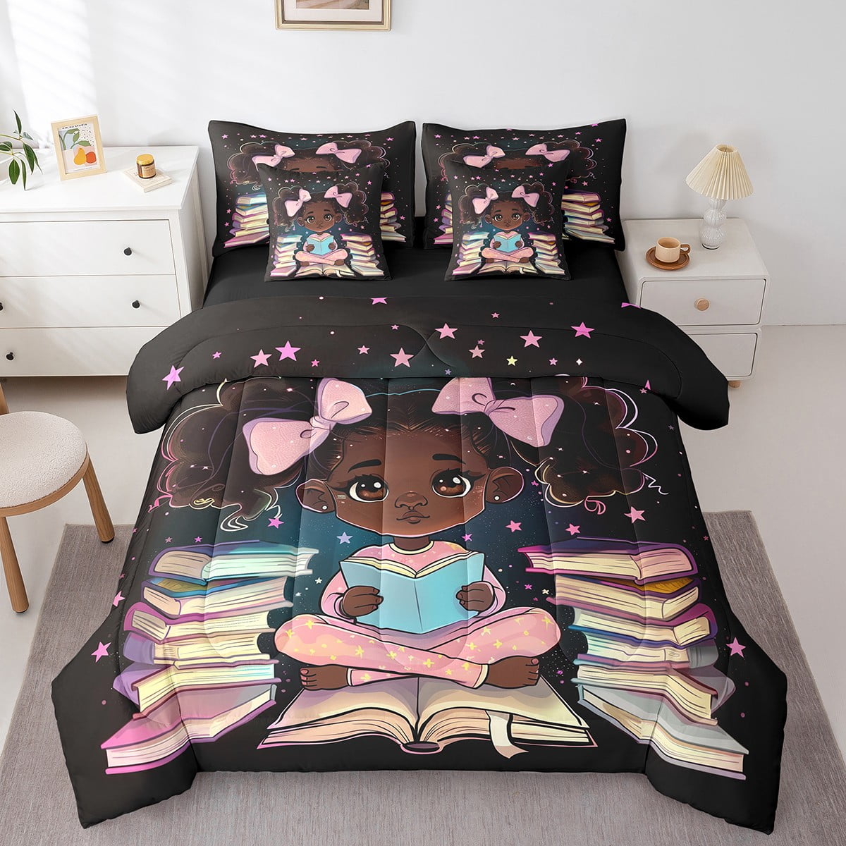 7 Piece Black Magic Bed in a Bag Queen Teens Black Bedding Sets ...