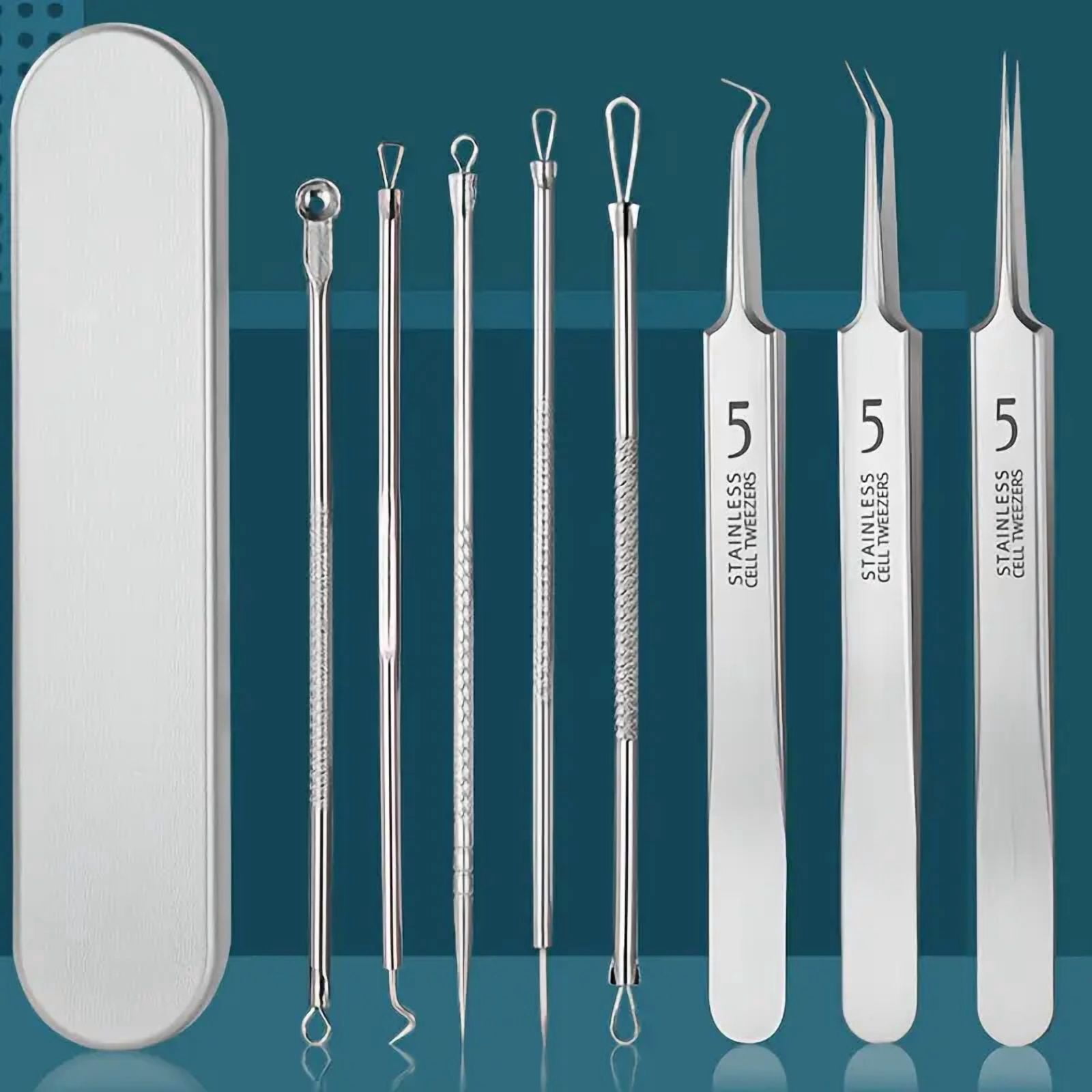 7-Piece Blackhead Removal Tool Set — Stainless Steel Precision Tweezers ...