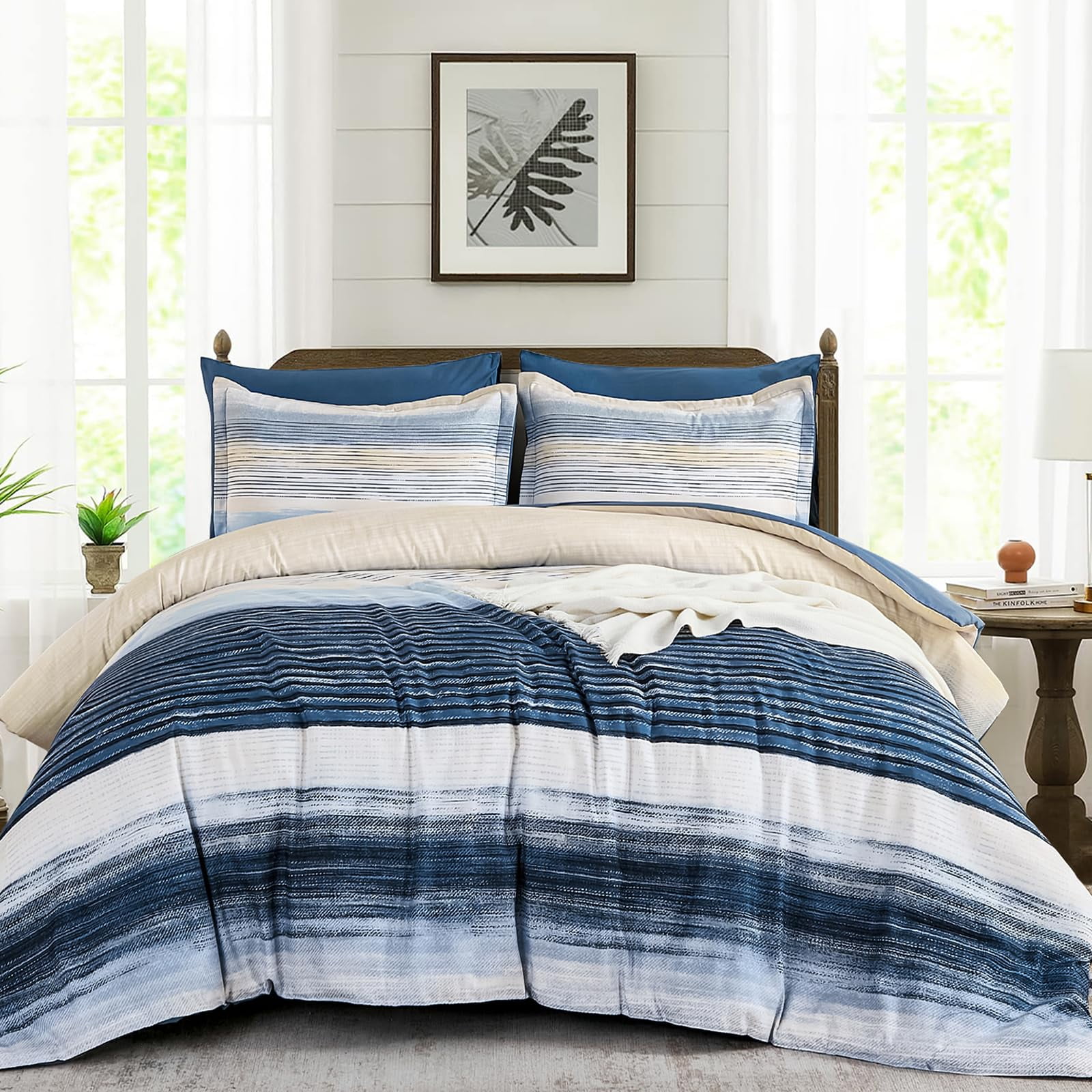 7 Piece Blue Queen Bed-in-a-Bag for All Season Use - Walmart.com