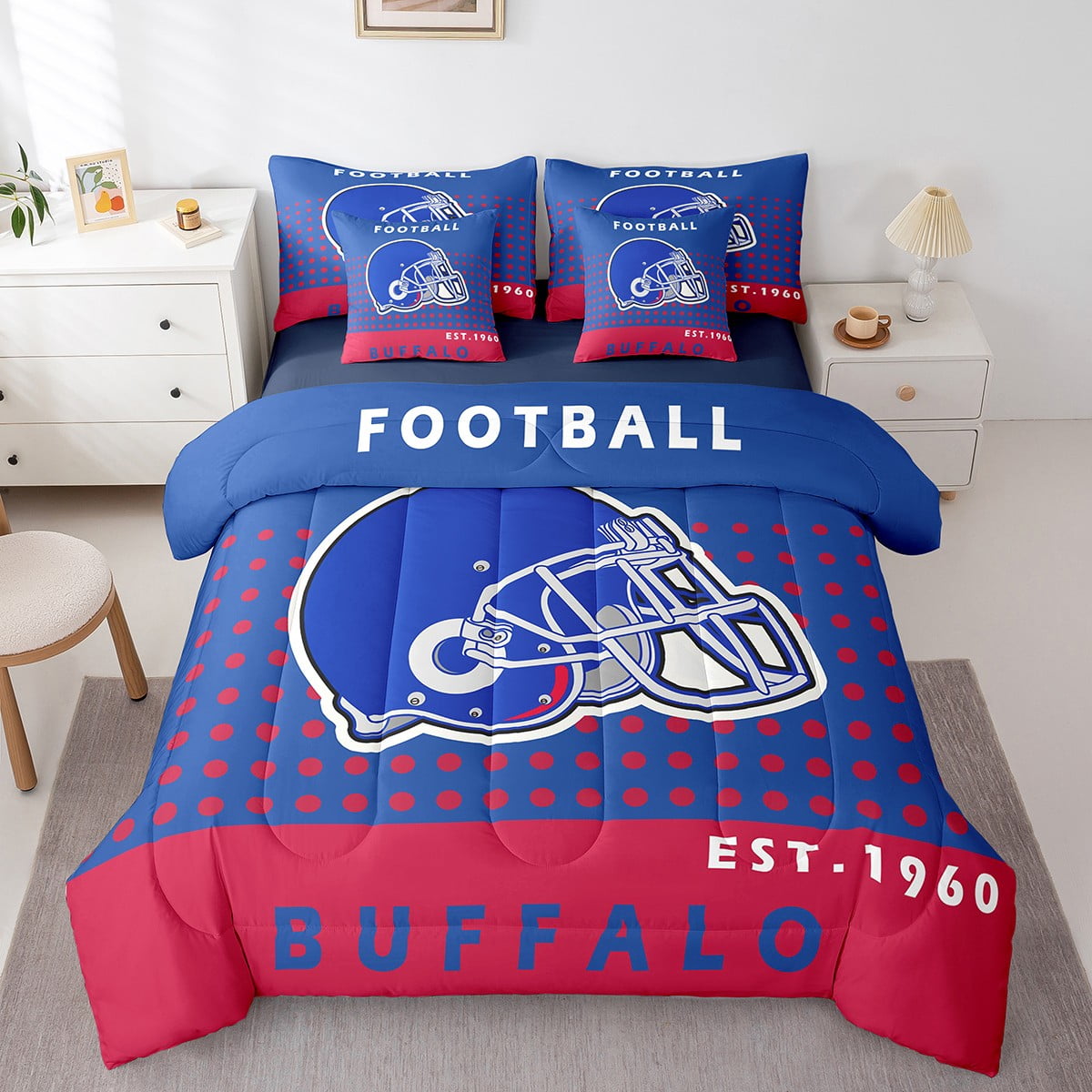 7 Piece Boys Bed in a Bags Full Football Sports Bedding Sets for Boys ...