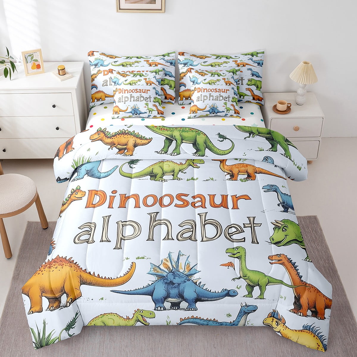 7 Piece Dinosaur Bed in a Bag Twin Size Dinosaur Print Bedding Sets ...
