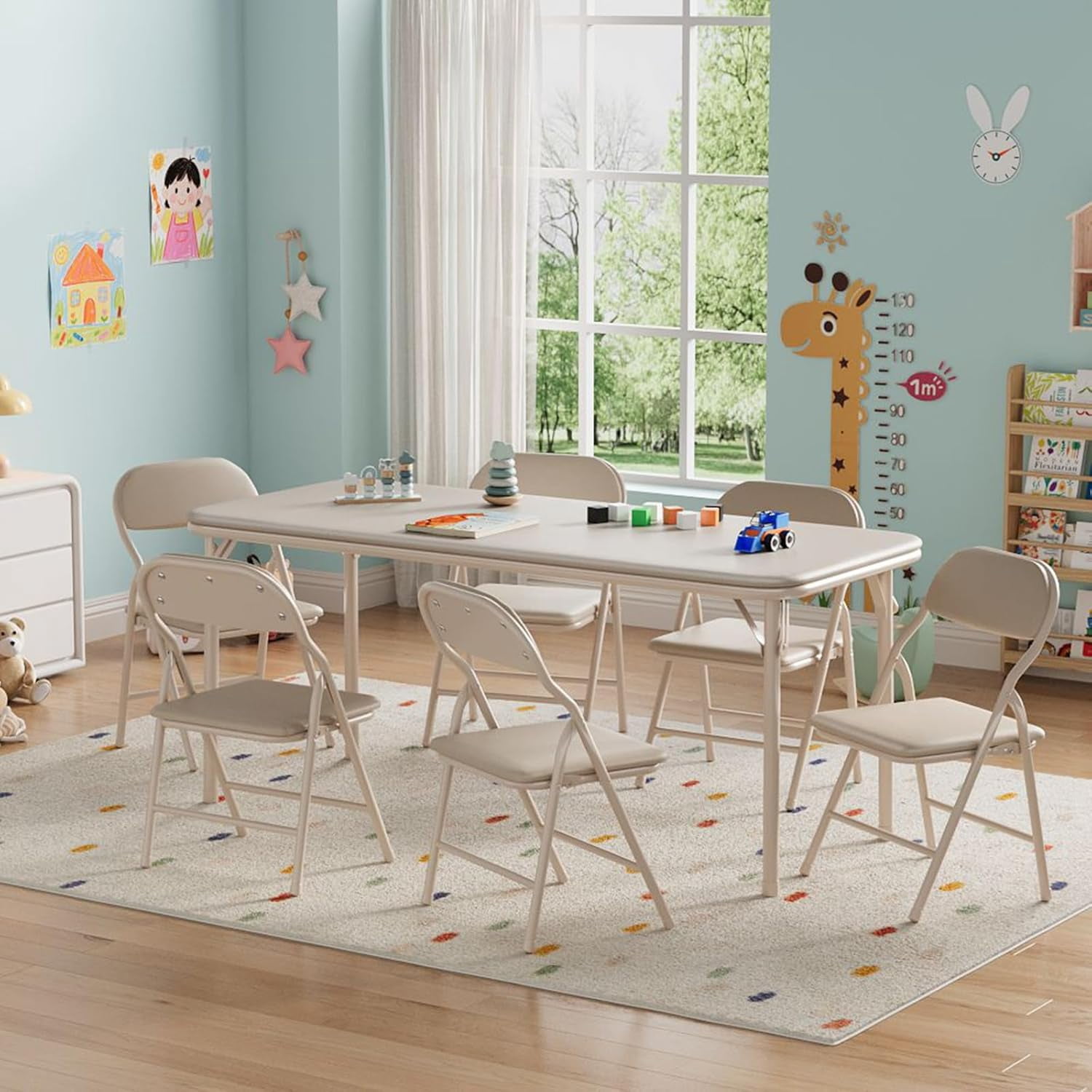 7 Piece Boys Girls Folding Table and Chairs Set, Activity Table and ...