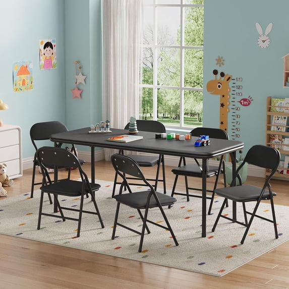 7 Piece Boys Girls Folding Table and Chairs Set, Activity Table and ...