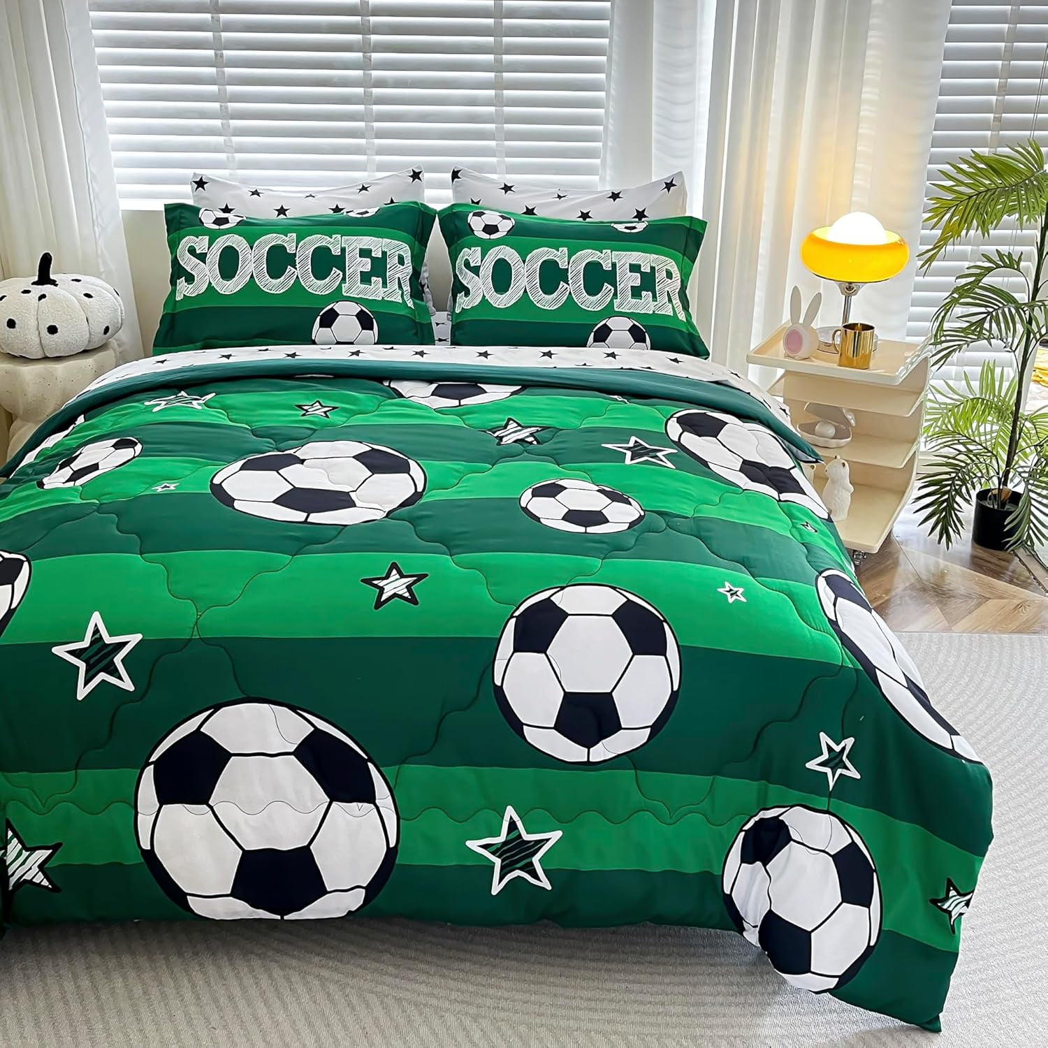 7 Piece Boys Soccer Comforter Set Twin Size Bed in a Bag 3D Football ...