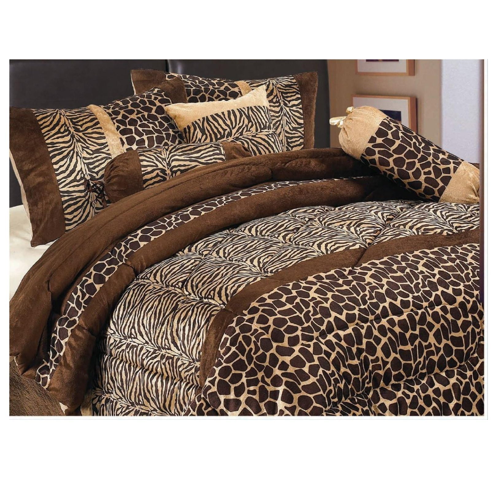 7 Piece Brown Queen Size Safari Bed in A Bag Animal Print Zebra ...