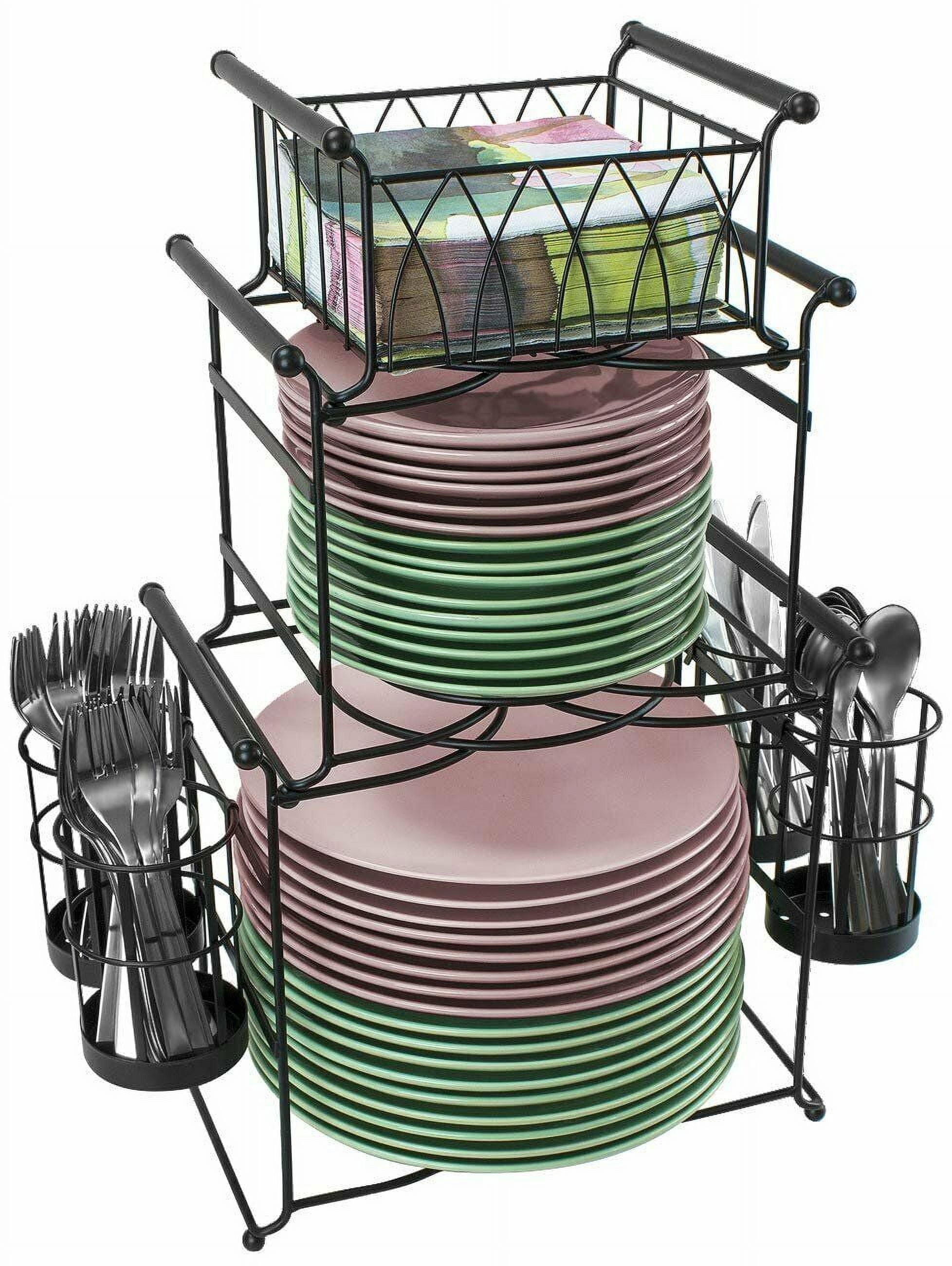 7-Piece Buffet Picnic Caddy Stackable Set - Plate Napkin and Silverware ...