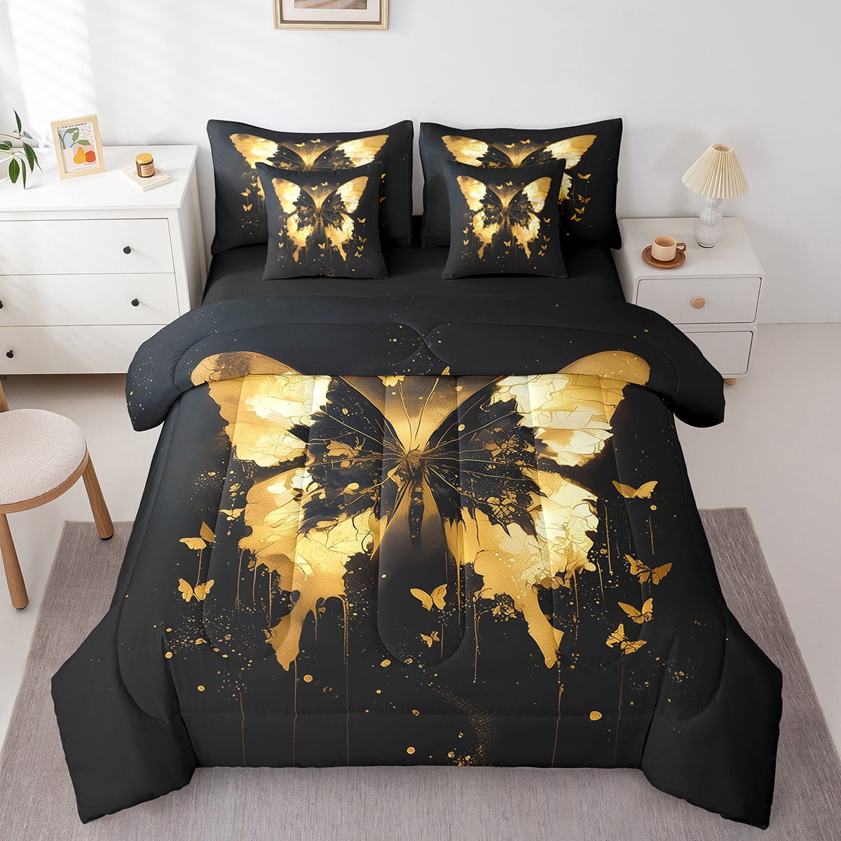 7 Piece Butterfly Bed in a Bag Queen Size Golden Butterfly Print ...
