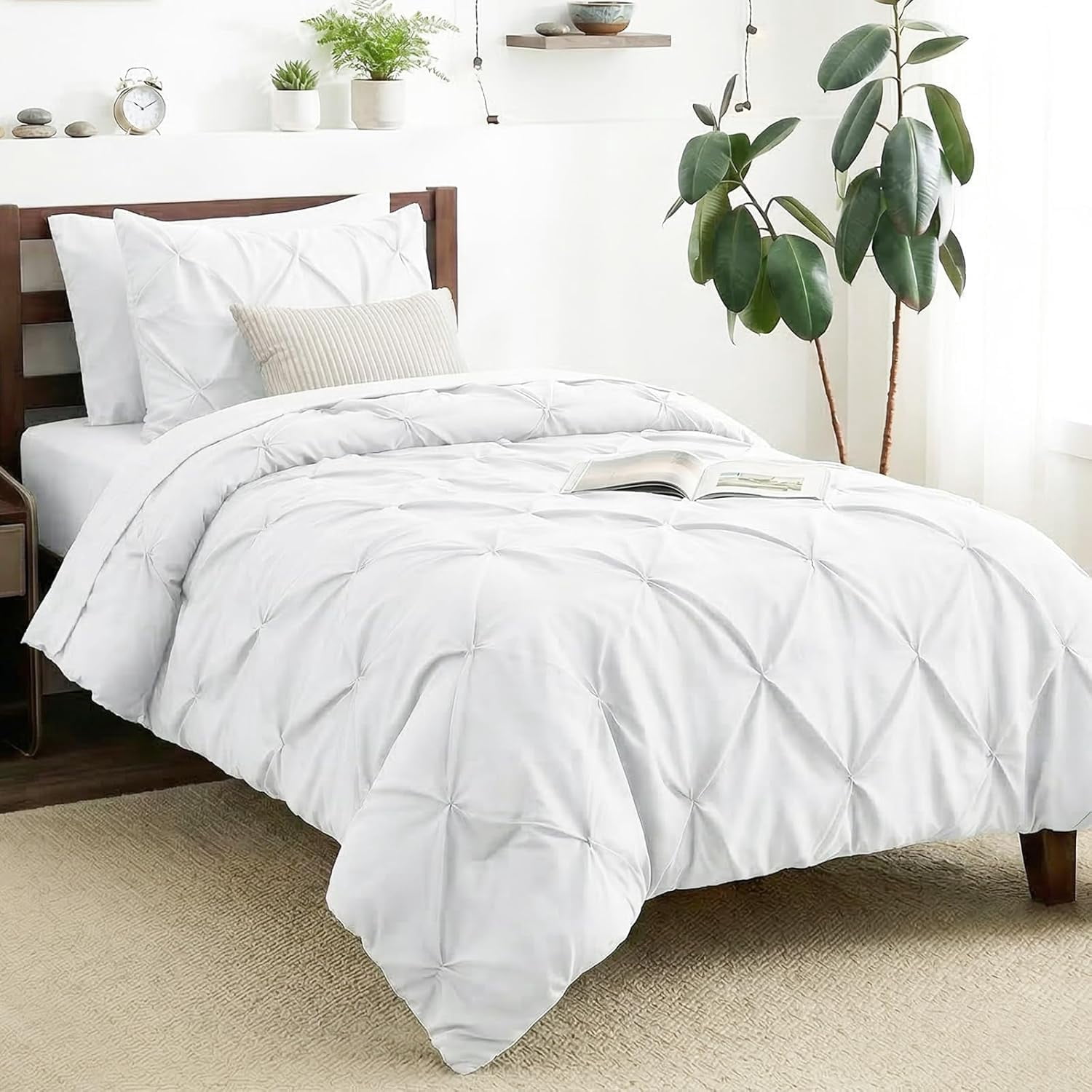 7-Piece California King Beige Pinch Pleat Comforter Set, All Season Bed ...