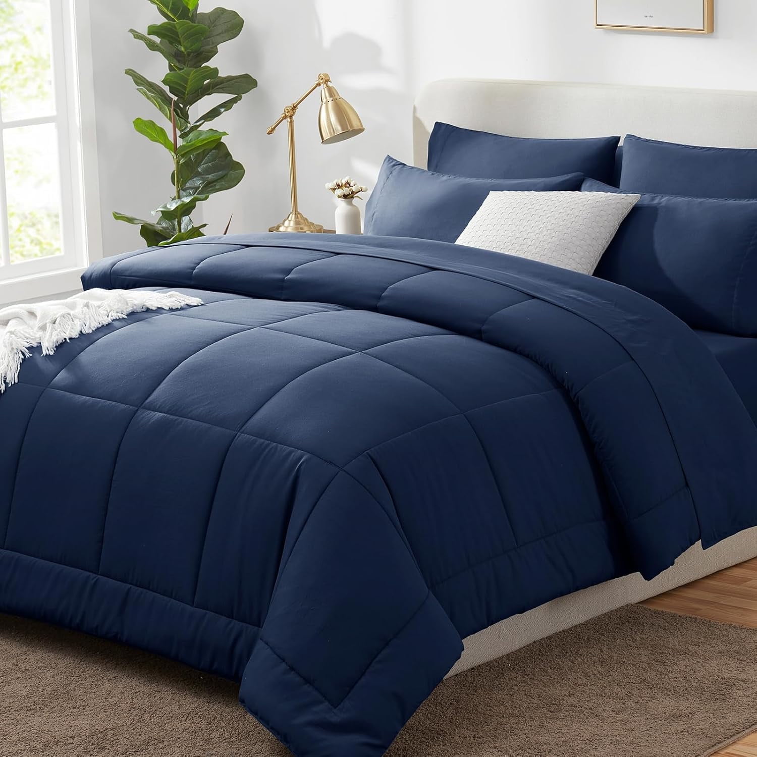 7-Piece California King Navy Blue Bedding Set - All-Season Quilted ...