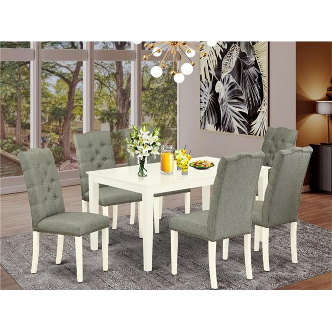 7 Piece Capri Rectangular Dining Table Set - Linen White & Smoke ...