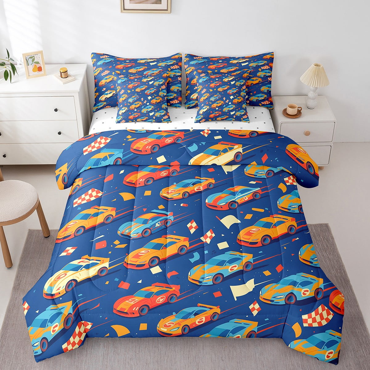 7-Piece Cartoon Race Car Bedding Car King Size Racing Car Comforter Set ...