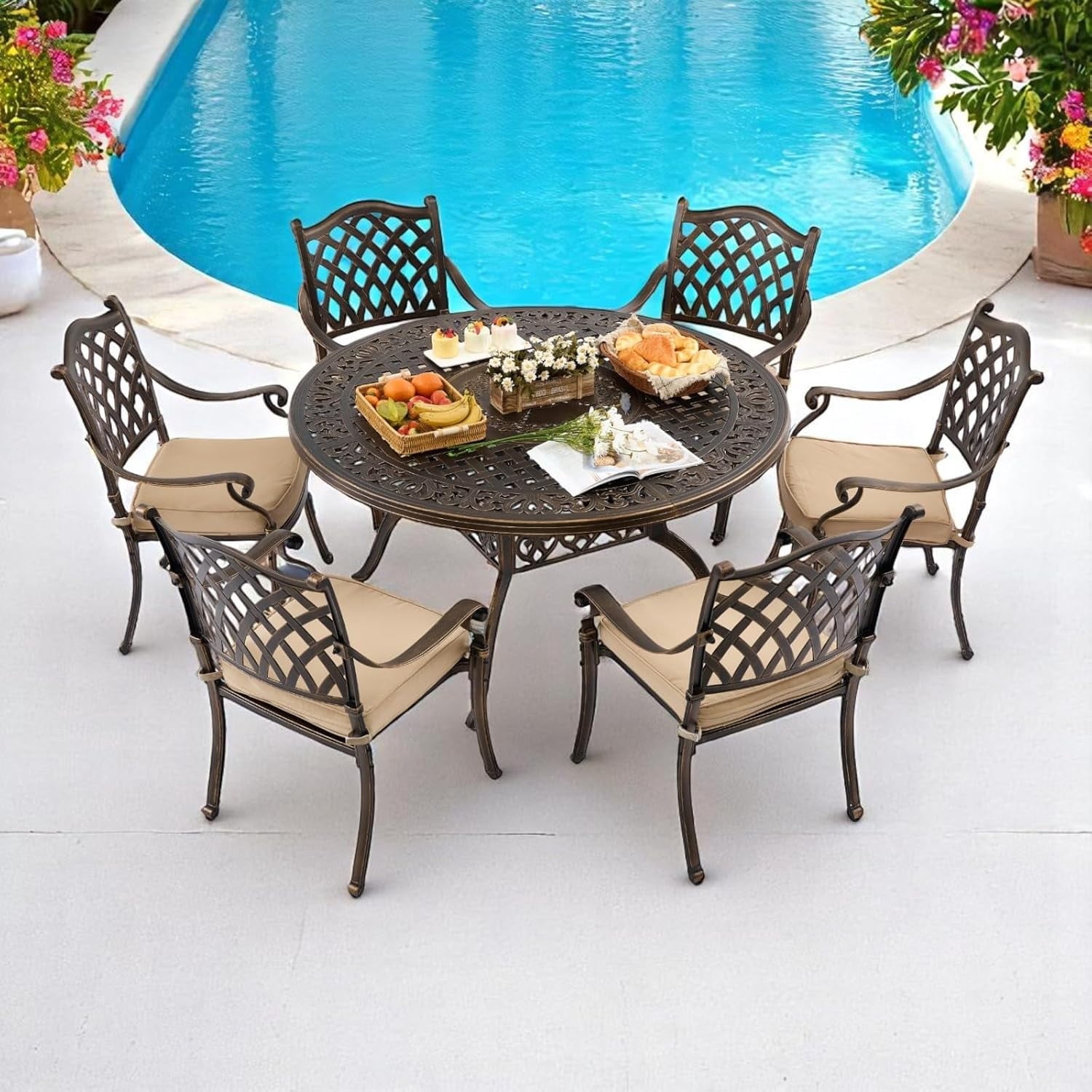 ATKELITION 7 Piece Cast Aluminum Outdoor Dining Set, Patio Dining Set ...