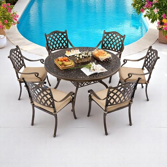 ATKELITION 7 Piece Cast Aluminum Outdoor Dining Set, Patio Dining Set ...