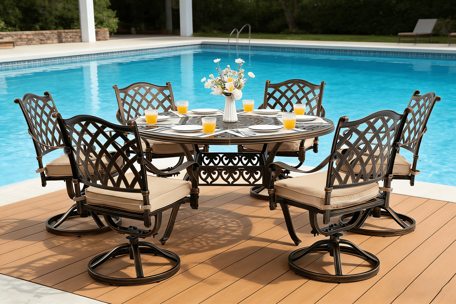 ATKELITION 7 Piece Cast Aluminum Outdoor Dining Set, Patio Dining Set ...