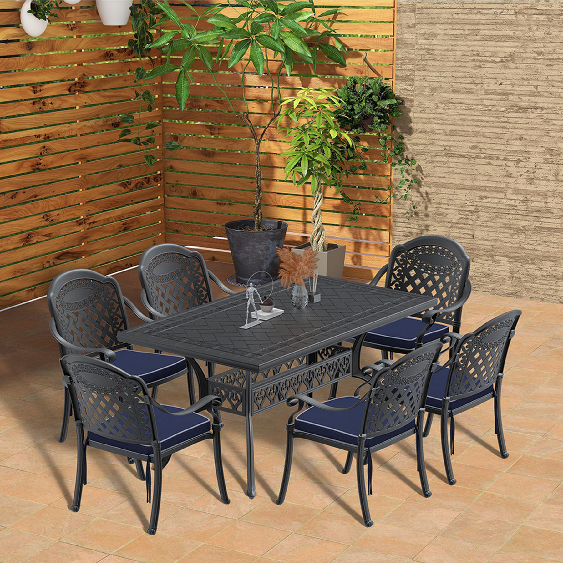 Clayton Outdoor Rectangular Cast Aluminum Dining Table Shiny Copper