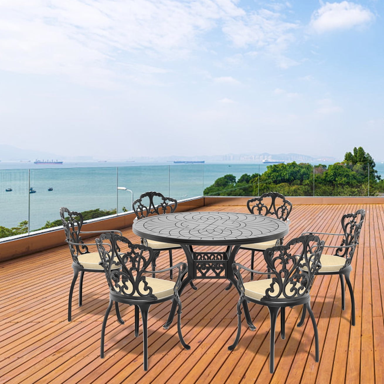 7-Piece Cast Aluminum Patio Furniture Set with Weather-Resistant ...