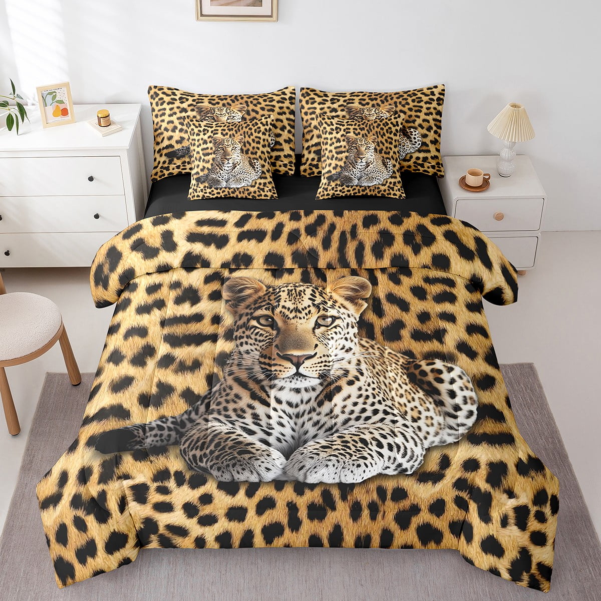 7 Piece Cheetah Bed In A Bag Twin,Black Brown Leopard Print Comforter ...
